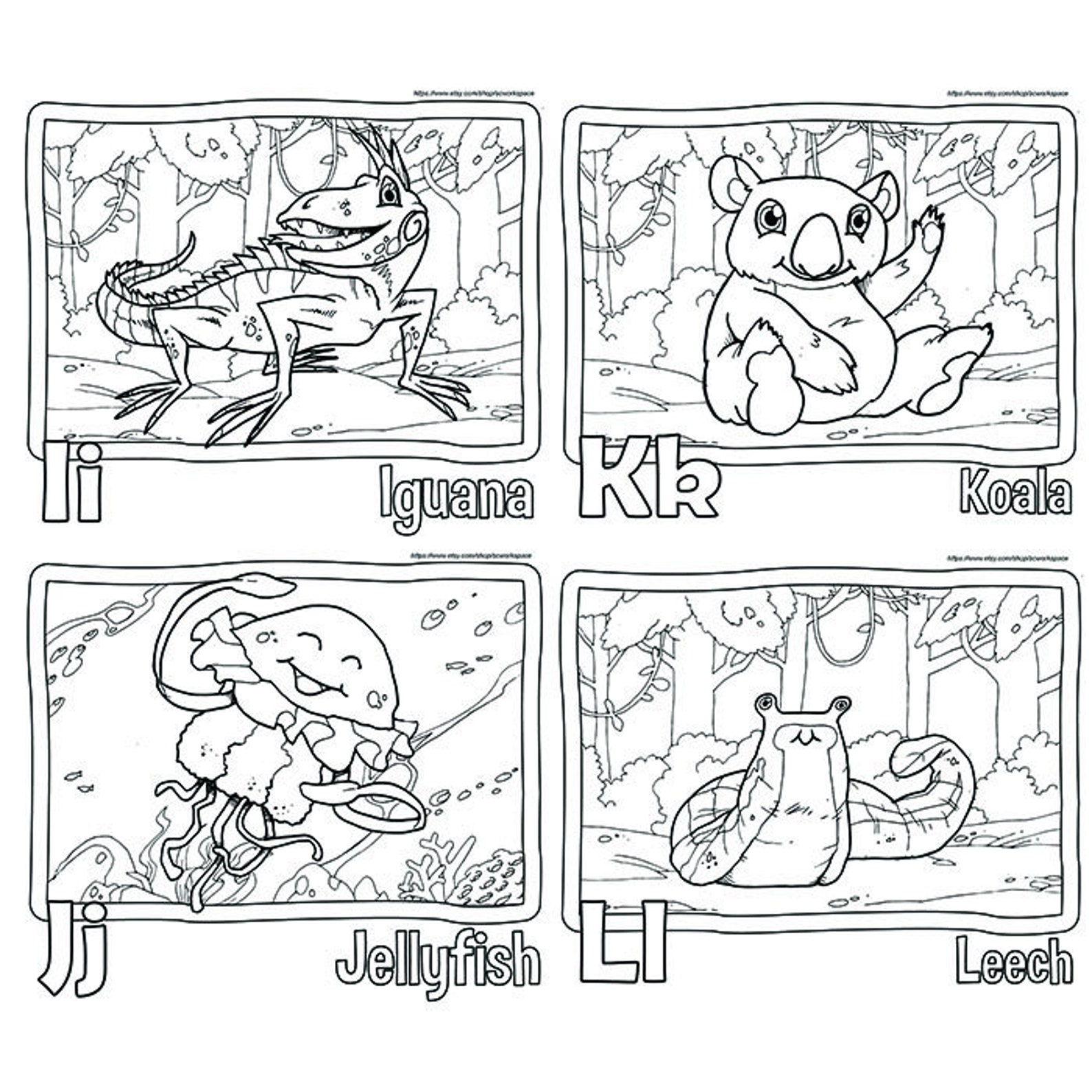 Cute Animal A to Z Coloring Pages 26 Page Printable PDF - Etsy