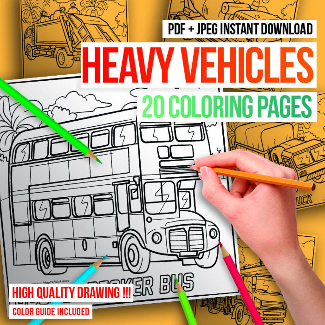 Heavy Vehicle / Transportation Coloring Pages 20 Page - Etsy