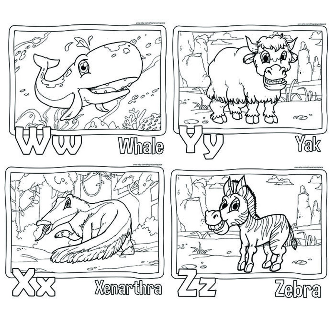 Cute Animal A to Z Coloring Pages 26 Page Printable PDF - Etsy