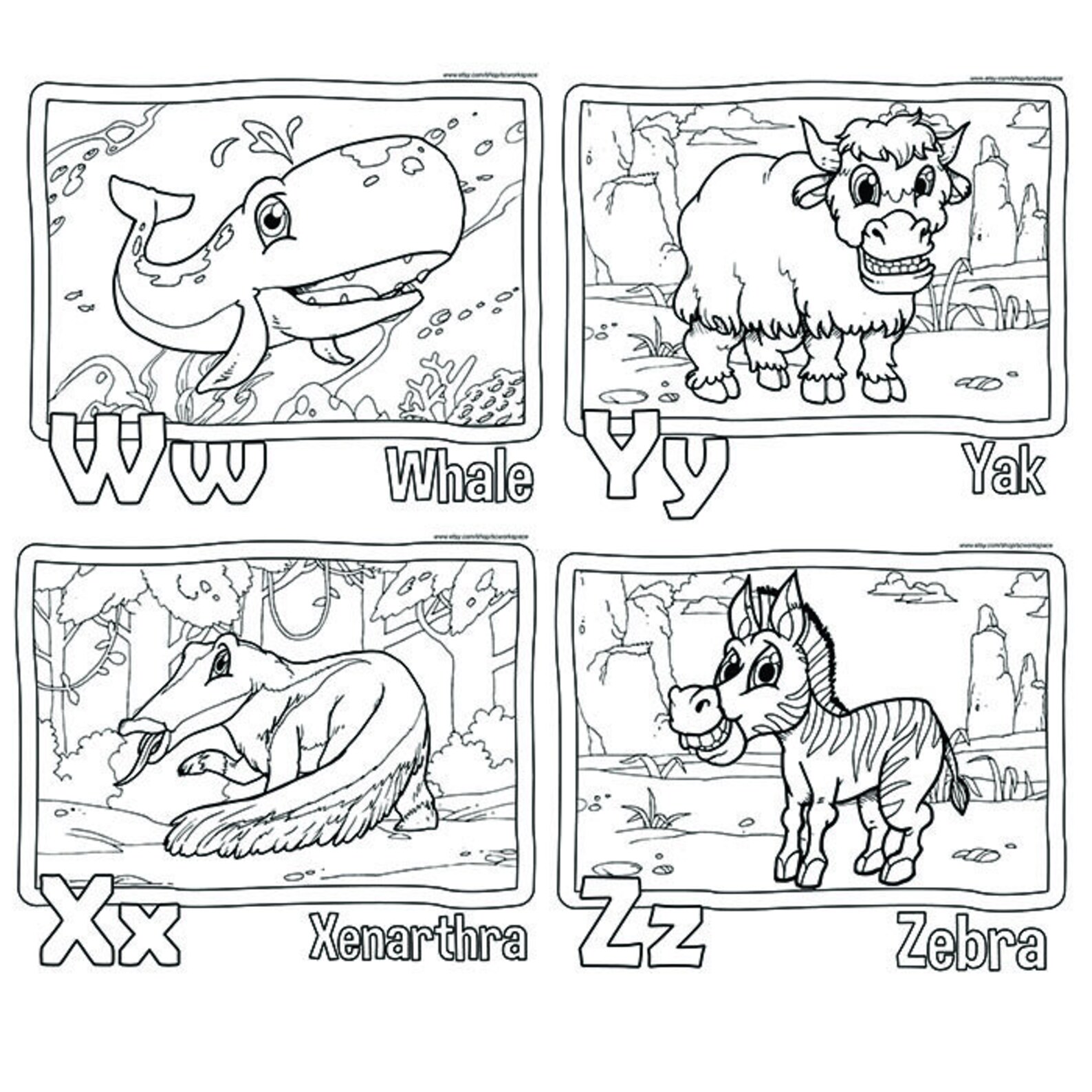 Cute Animal A to Z Coloring Pages 26 Page Printable PDF - Etsy