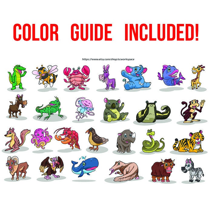 Cute Animal A to Z Coloring Pages 26 Page Printable PDF - Etsy