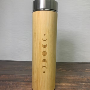 Bamboo Water Bottle Wooden Design Moon Phases - Etsy