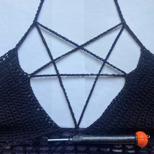 Gothic Pentagram Crochet Crop Top Pattern, Crocheted Goth Pentagram ...