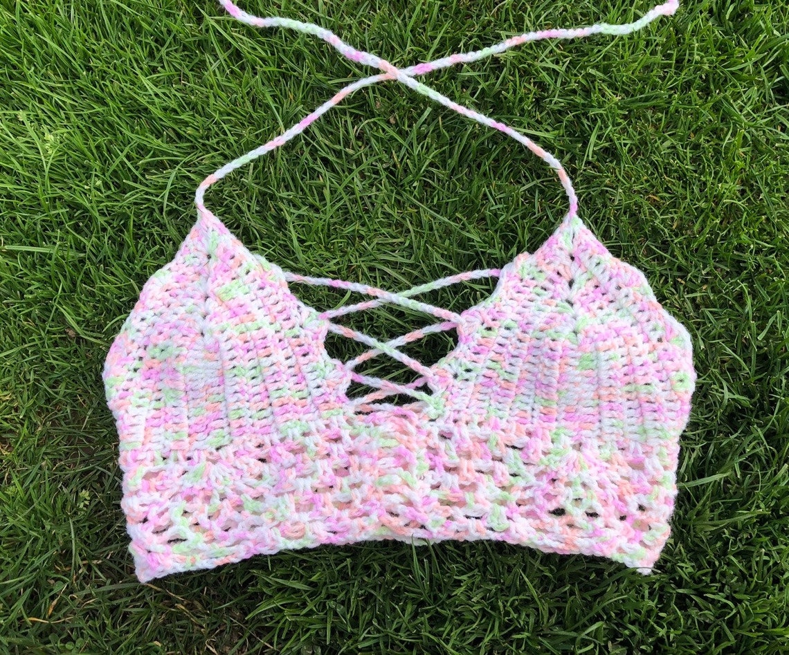 Crocheted Lace Up Corset Bralette Festival Rave Crochet Bra Etsy