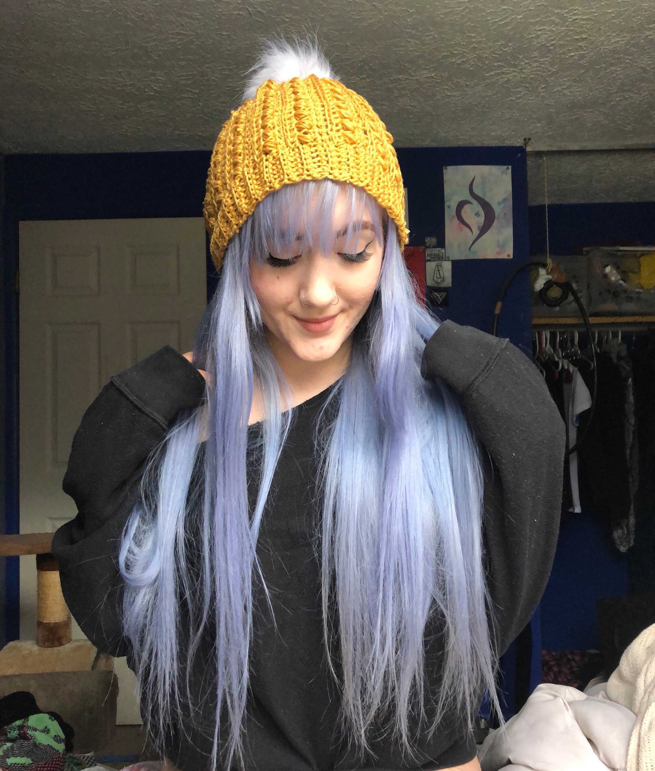 Crocheted Winter Beanie Hat with Poof Ball - Etsy 日本