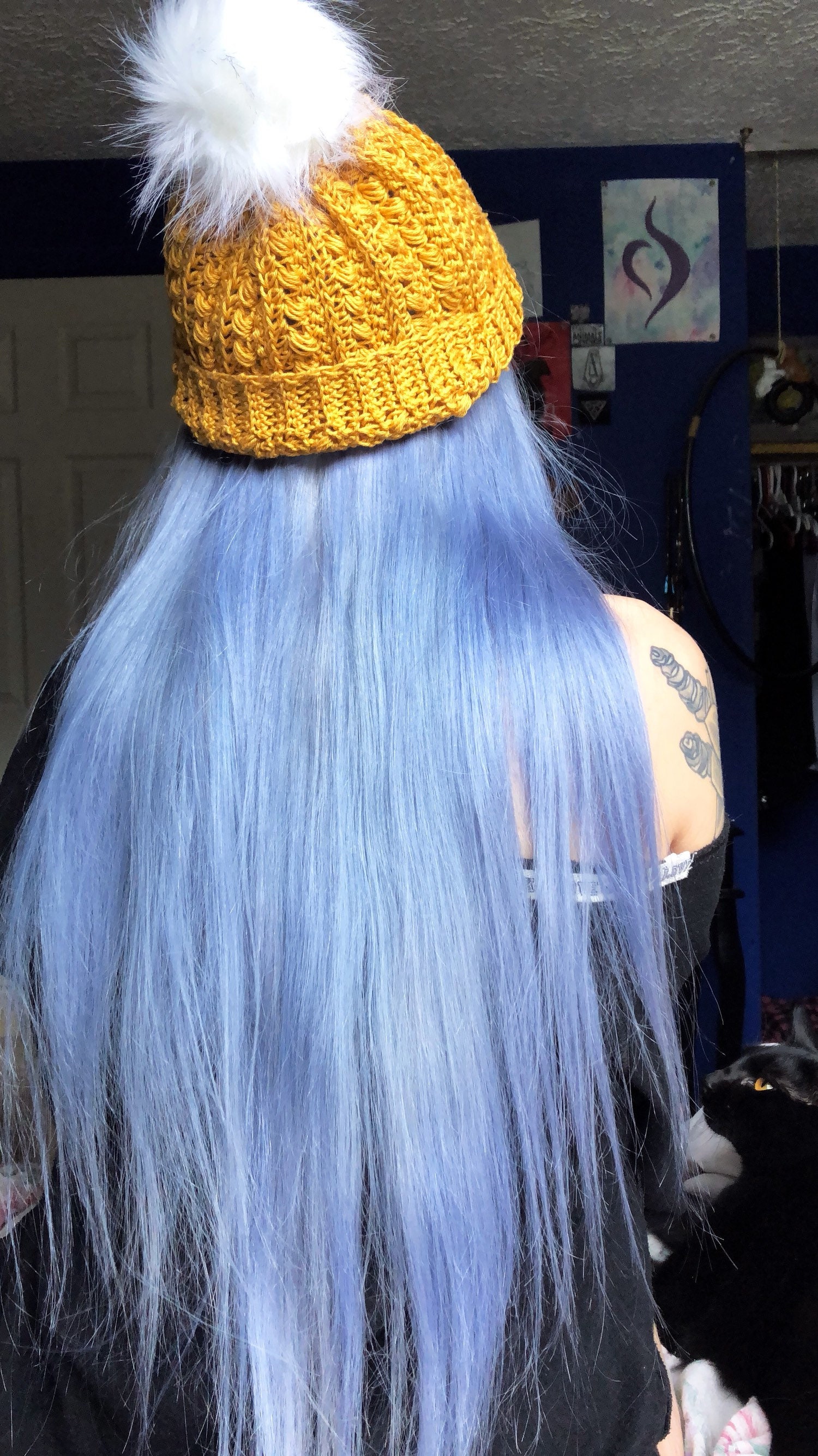 Crocheted Winter Beanie Hat with Poof Ball - Etsy 日本