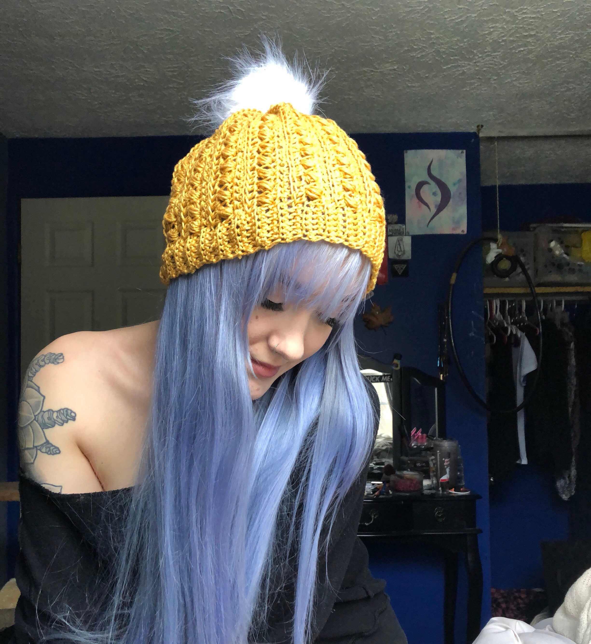 Crocheted Winter Beanie Hat with Poof Ball - Etsy 日本