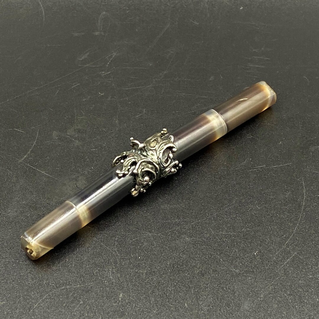 Old Ancient Funan Pre-angkor Banded Black Agate Amulet Prayer Bead ...