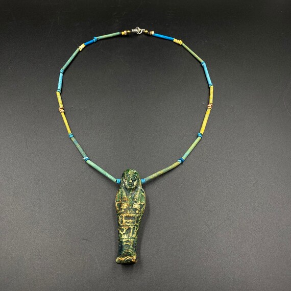 Old Antique Glazed Faience Shabti Figure With Faience… - Gem