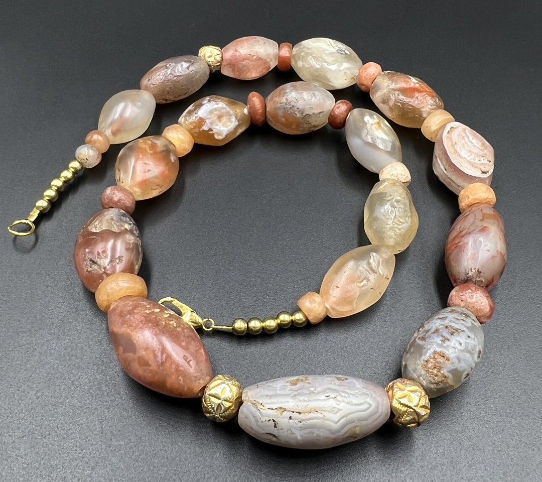 Ancient Neolithic Stone Age Gems Jewelry Pink Agate Old Beads Necklace ...