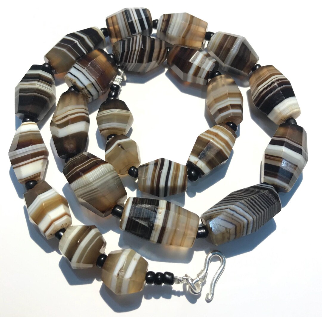 Vintage Antique Gems Jewelry Victorian Banded Agate Old Beads Necklace ...