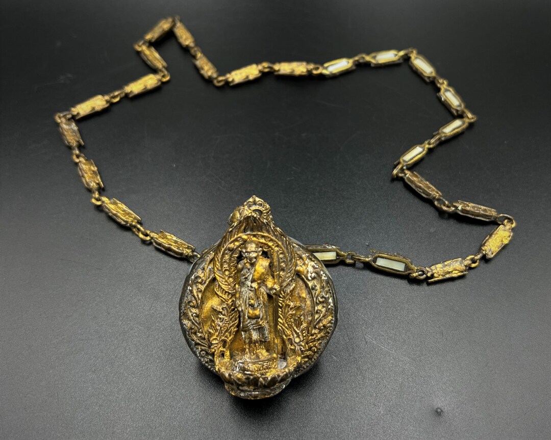 Antique South East Asian Brass Statue Figures Amulet Pendants Necklace ...