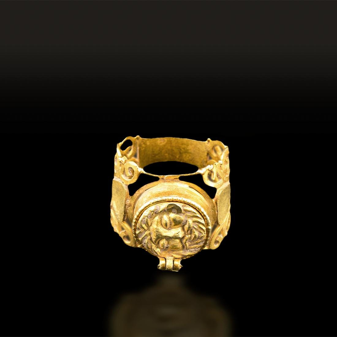 Ancient Gold Hinged Bezel Ring With Face Motif Roman Greek Style 18K 2 ...