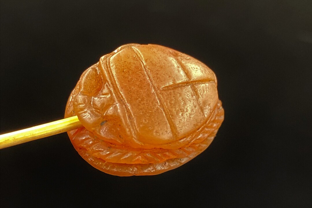 Old Jewelry Ancient Egyptian Scarab Stamp Seal Bead Carved on Carnelian ...