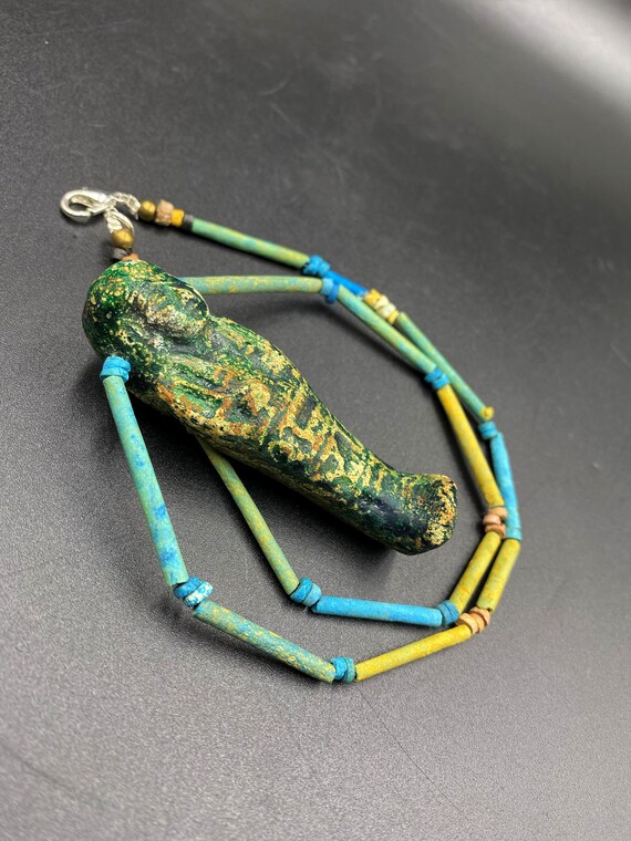 Old Antique Glazed Faience Shabti Figure With Faience… - Gem