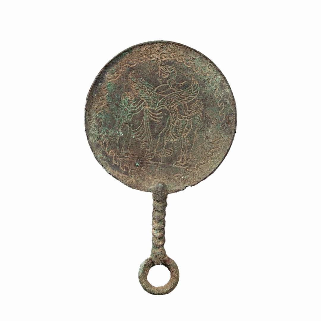 Ancient Near Eastern Bronze Hand Mirror With Engraved Mythological ...