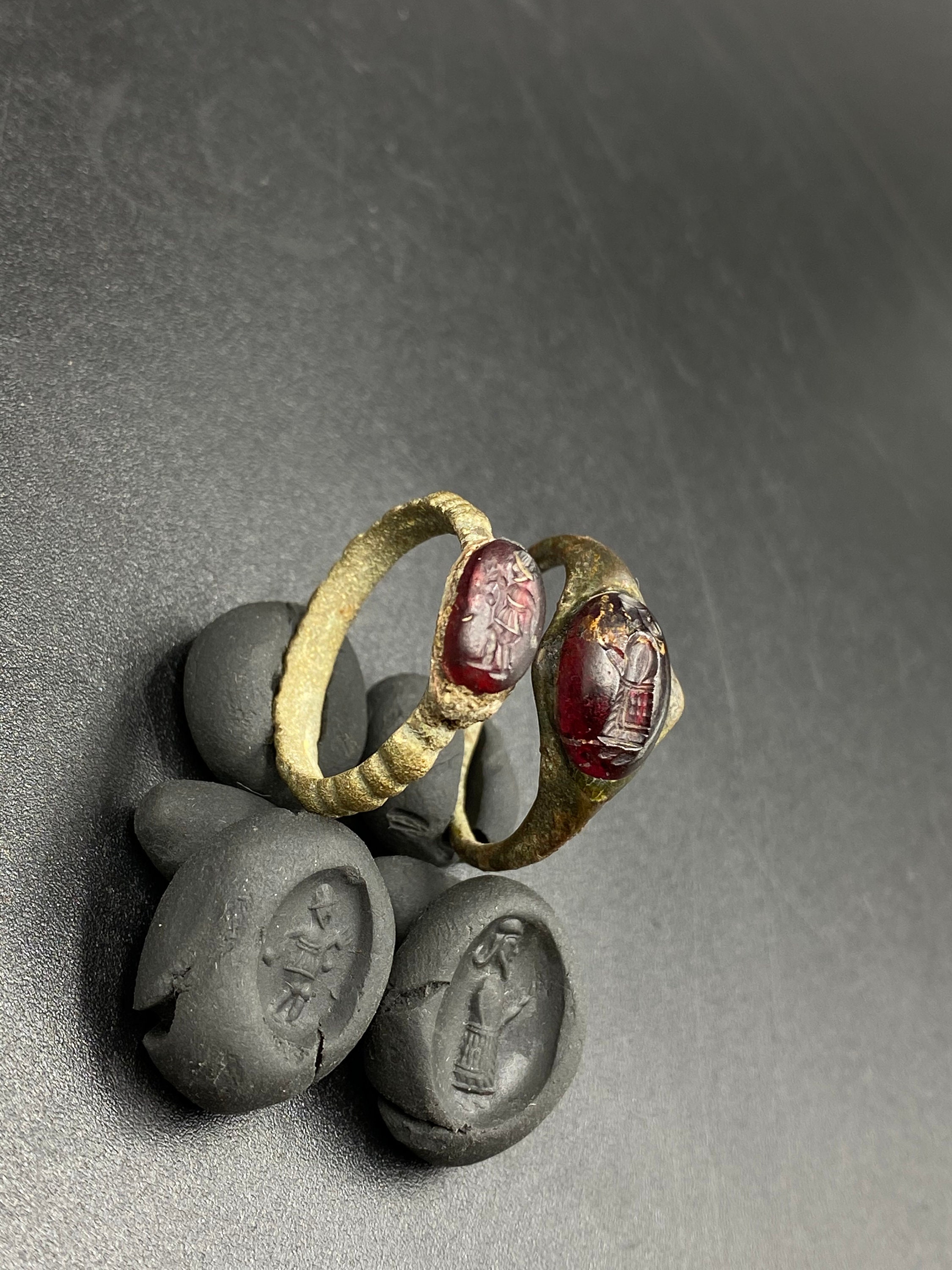 Lot Old Antique Jewelry Bronze Rings Engraved Garnet Ancient - Etsy