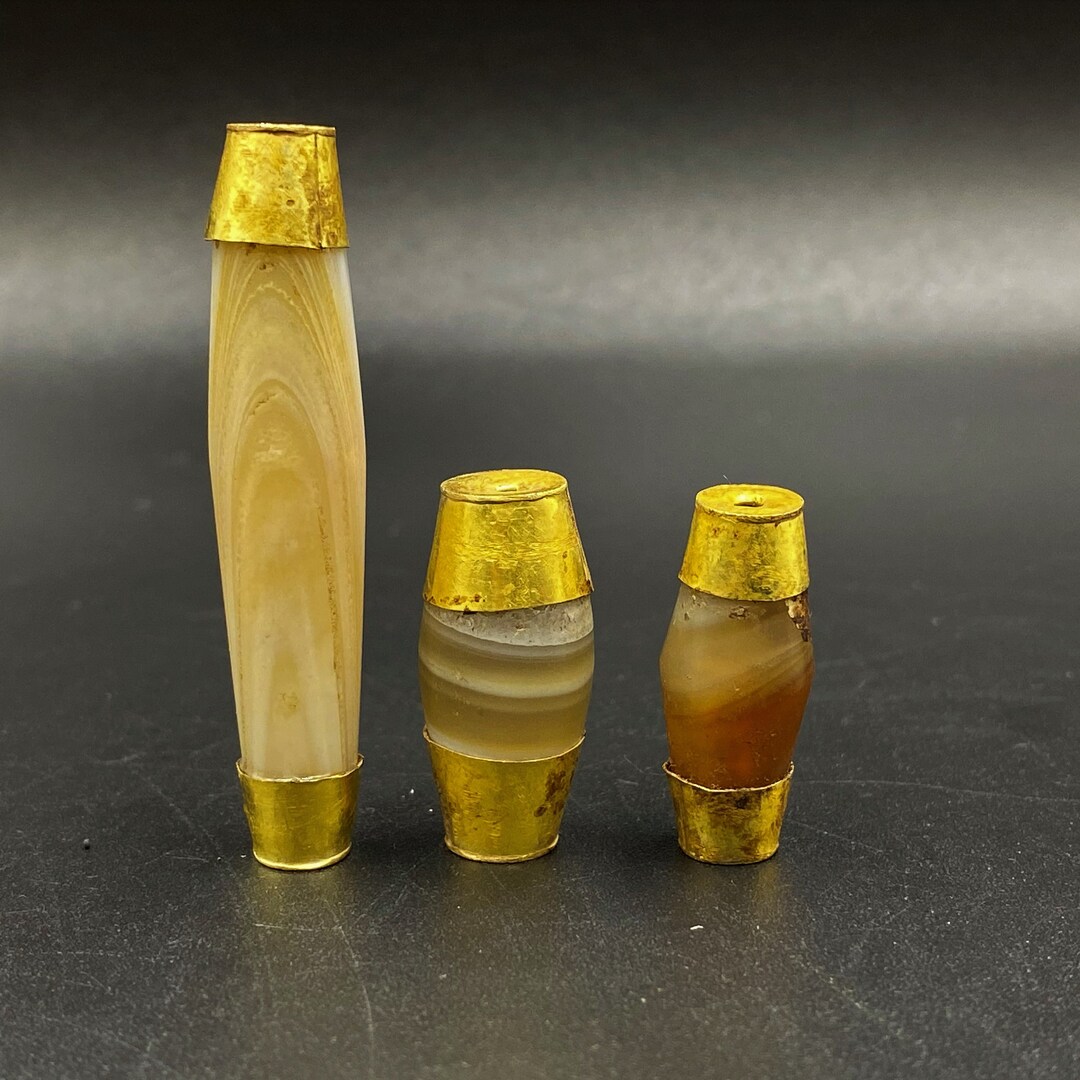 Ancient Indo Greco Bactrian Banded Agate Hand Made Gold Old Beads 3rd ...