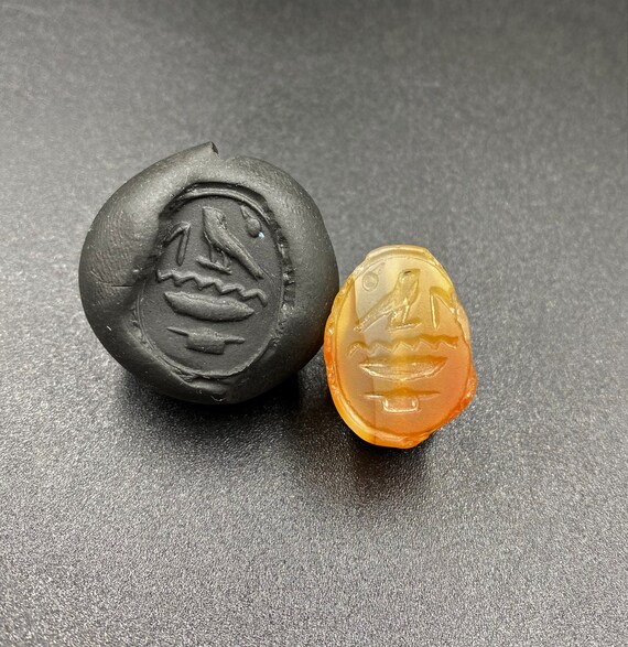 Antique Egypt Scarab Figure Inscription Text Seal Jew… - Gem