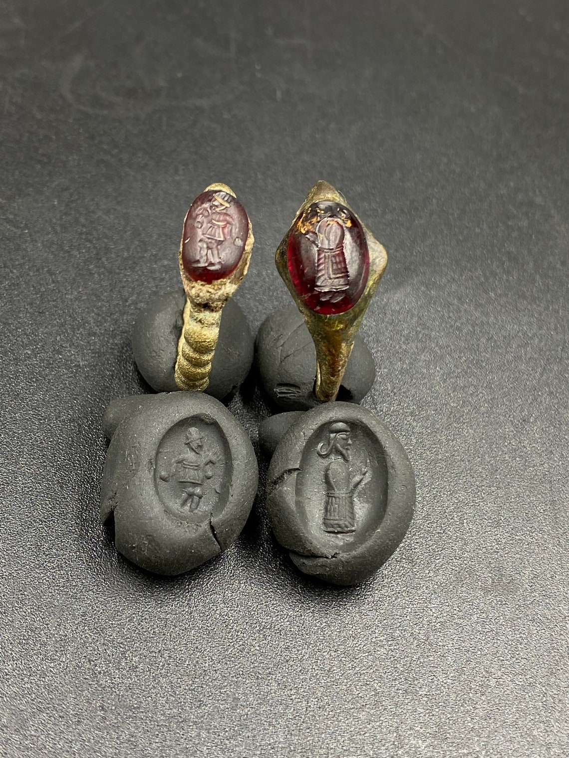 Lot Old Antique Jewelry Bronze Rings Engraved Garnet Ancient - Etsy