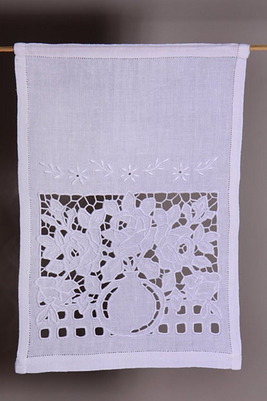 CUTWORK EMBROIDERY KIT Curtains Richelieu Embroidery Stamped Linen to ...