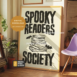 Spooky Readers Retro Wall Art for Home Library, Horror Bookish Poster ...