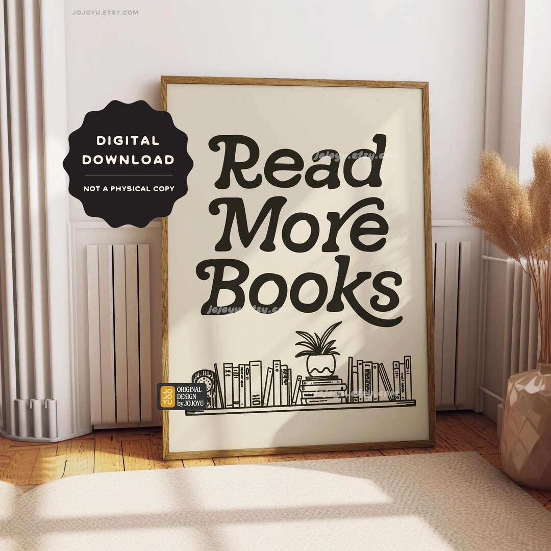 Read More Books Wall Art Print, Bookish DIGITAL DOWNLOAD, Bookshelf ...