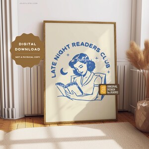Late Night Readers Club Wall Art Print, Bookish Book Lover Poster ...