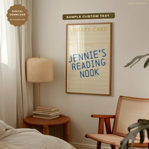 Custom Name Reading Nook Wall Art for Bookish Retro Library Card Poster ...