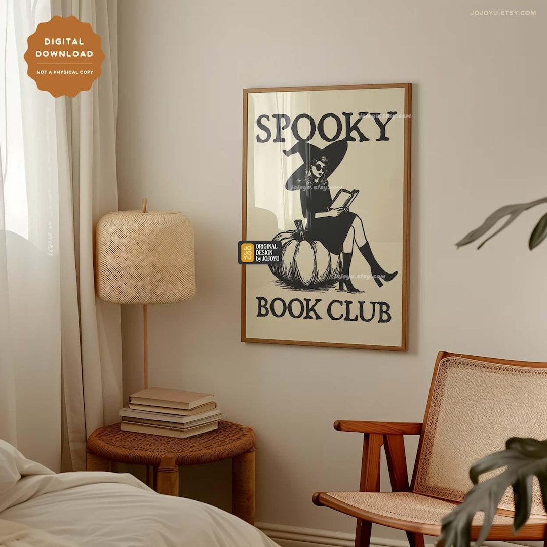 Spooky Book Club Retro Wall Art for Home Library, Witchy Reader Poster ...