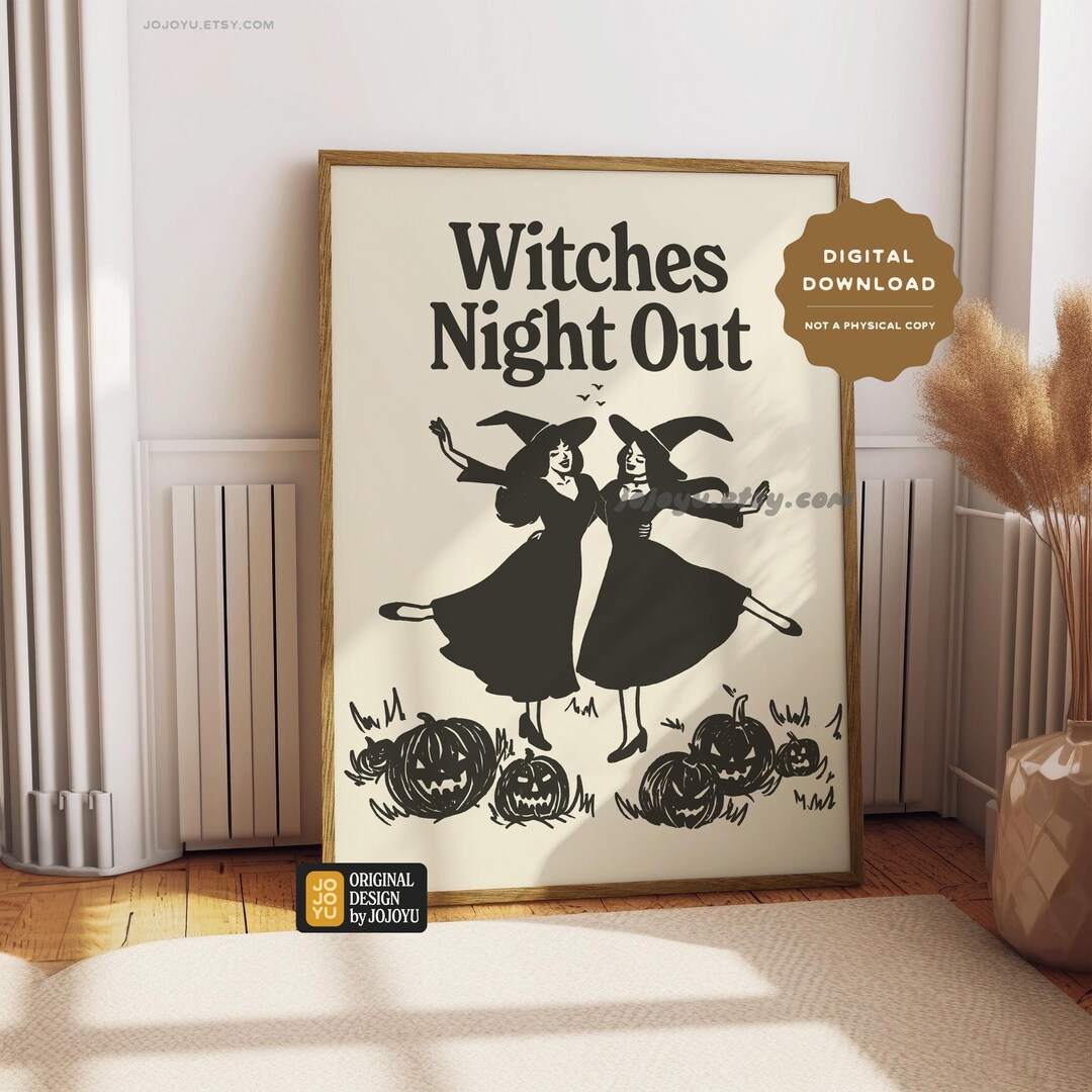 Spooky Witches Wall Art Print, Retro Halloween Party Poster, Horror ...