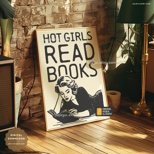 Hot Girls Read Retro Wall Art for Home Library Bookish Poster Decor ...