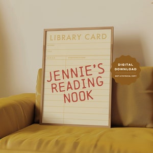 Custom Name Reading Nook Wall Art for Bookish Retro Library Card Poster ...