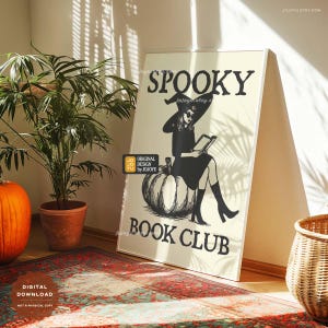 Spooky Book Club Retro Wall Art for Home Library, Witchy Reader Poster ...