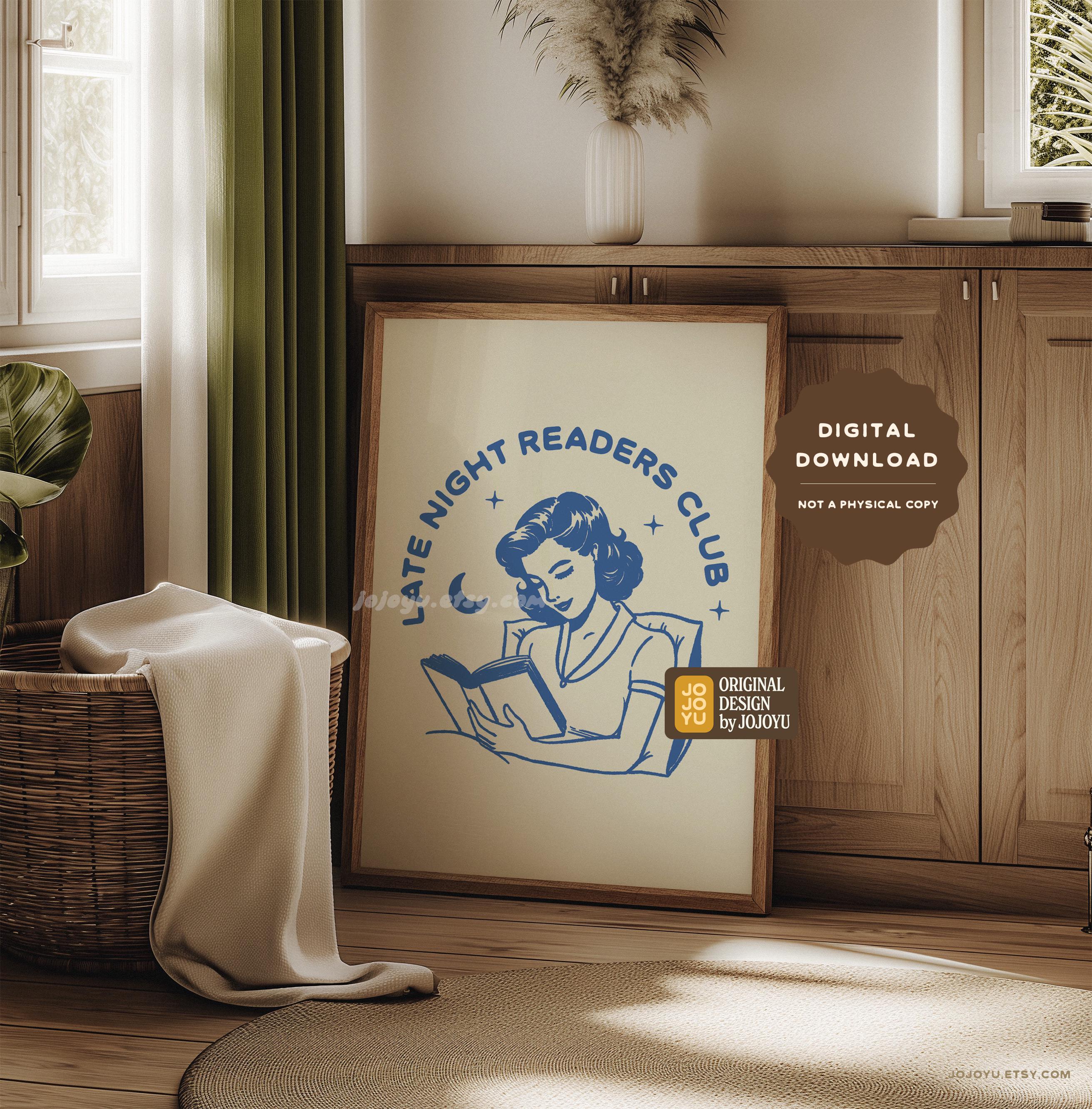 Late Night Readers Club Wall Art Print, Bookish Book Lover Poster ...