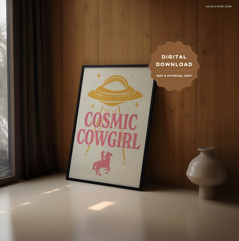 Cosmic Cowgirl UFO Wall Art Print, Retro Style Space Digital Download ...
