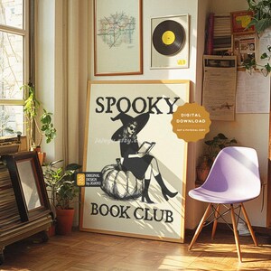 Spooky Book Club Retro Wall Art for Home Library, Witchy Reader Poster ...