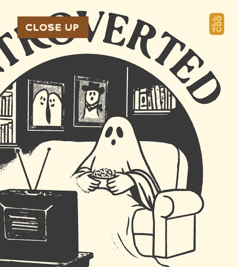 Introverted Ghost Club Wall Art Print, Retro Halloween Homebody Poster, Fun Scary Art Print ...