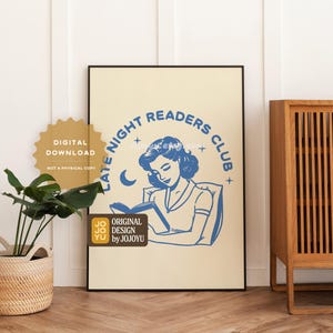 Late Night Readers Club Wall Art Print, Bookish Book Lover Poster ...