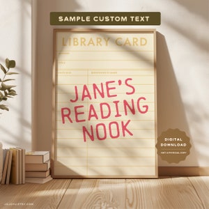 Custom Name Reading Nook Wall Art for Bookish Retro Library Card Poster ...