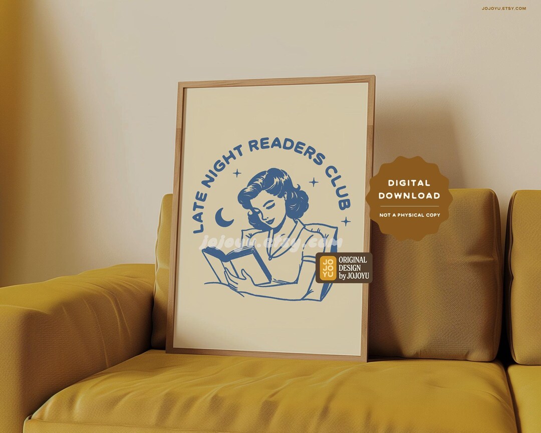 Late Night Readers Club Wall Art Print, Bookish Book Lover Poster, Romance Readers Mystery ...