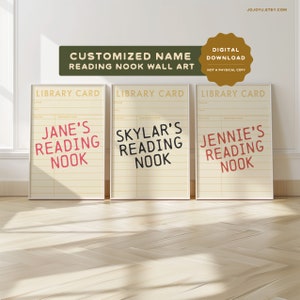 Custom Name Reading Nook Wall Art for Bookish Retro Library Card Poster ...