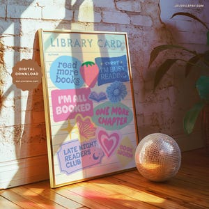 Cute Retro Pastel Stickers Library Card Wall Art Print, Bookish Poster ...