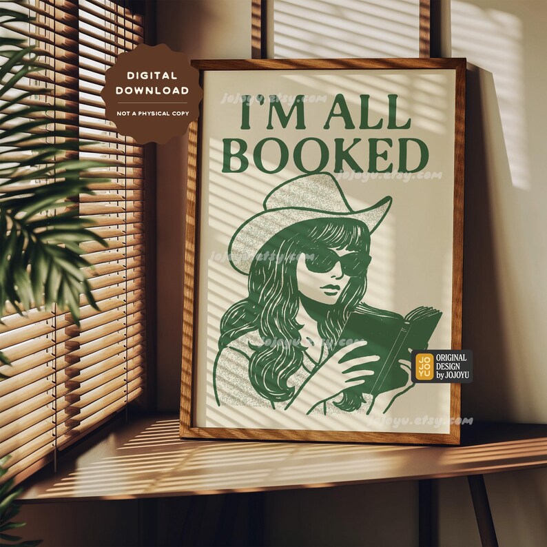 I'm All Booked Retro Wall Art Print, Cowgirl Reader Bookish Poster ...