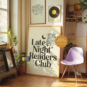 Late Night Readers Club Wall Art Print, Bookish Poster, Romance Readers Mystery Thriller Novel ...