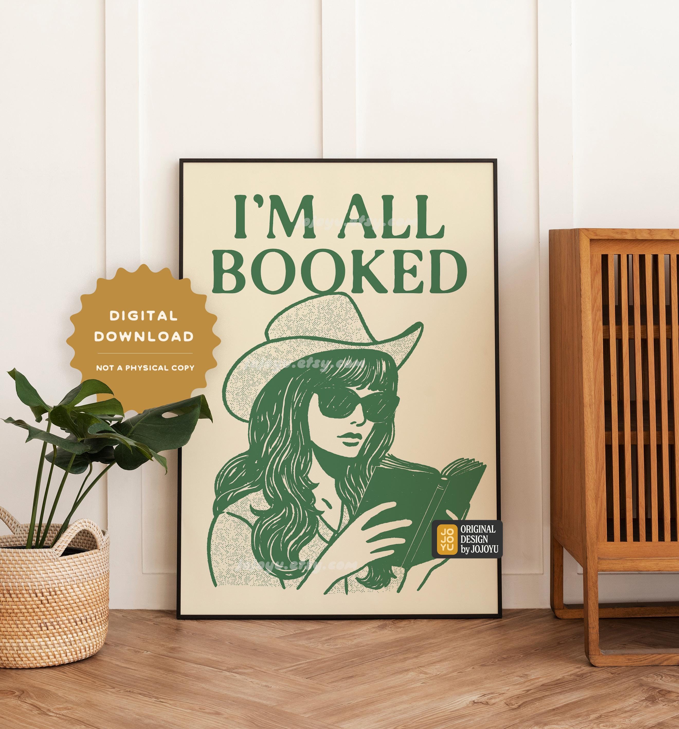 I'm All Booked Retro Wall Art Print, Cowgirl Reader Bookish Poster ...