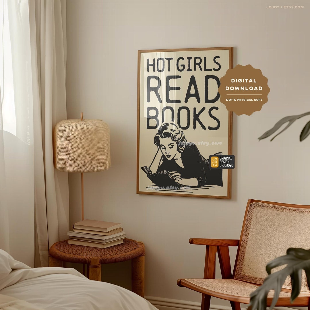 Hot Girls Read Retro Wall Art for Home Library Bookish Poster Decor ...