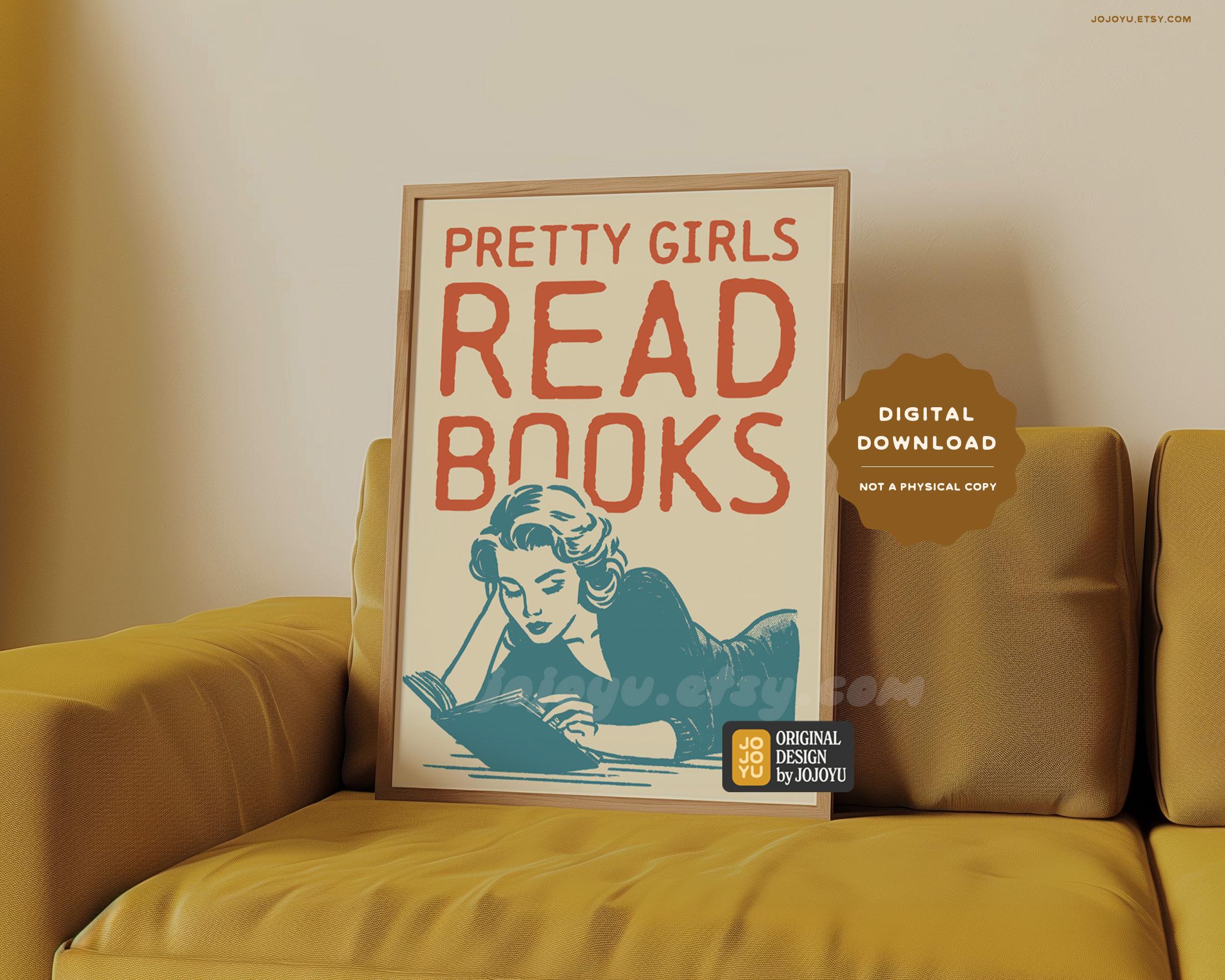 Pretty Girls Read Books Retro Wall Art for Home Library Bookish Poster ...