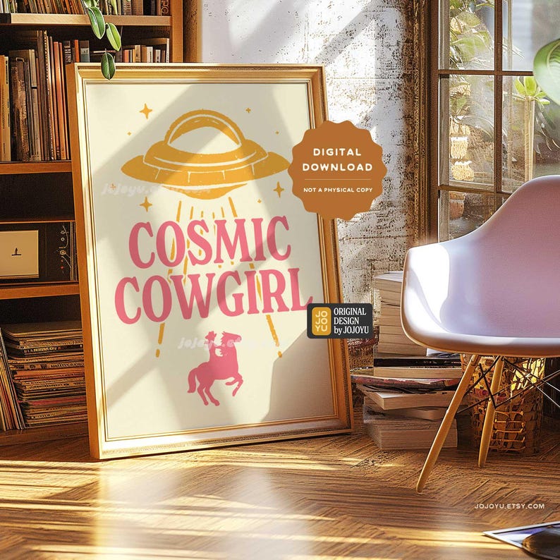 Cosmic Cowgirl UFO Wall Art Print, Retro Style Space Digital Download ...
