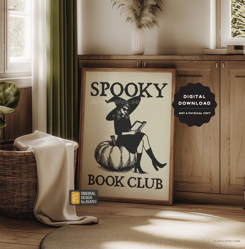 Spooky Book Club Retro Wall Art for Home Library, Witchy Reader Poster ...